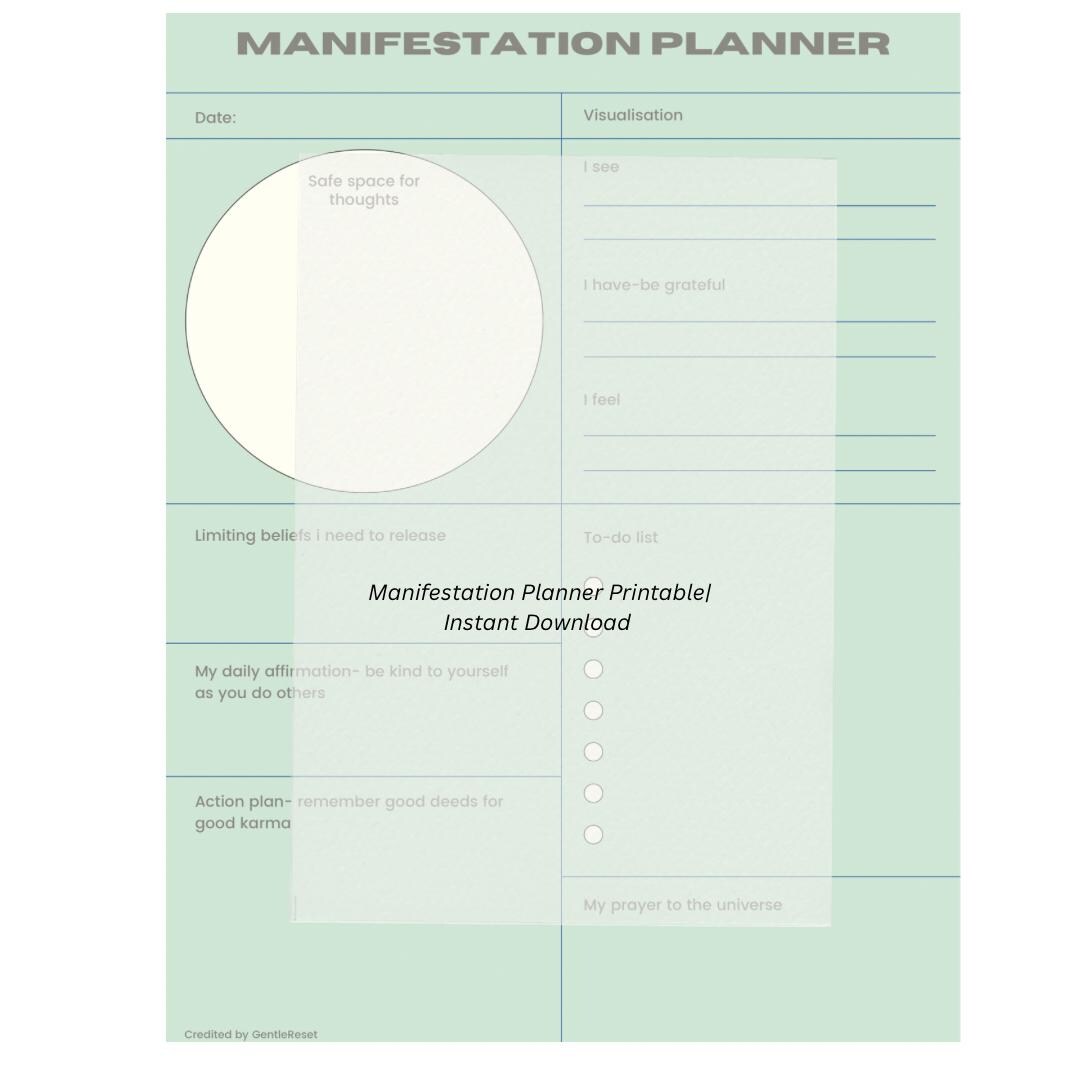 Manifestation Planner Printable | Daily Mindfulness Worksheet | Self ...