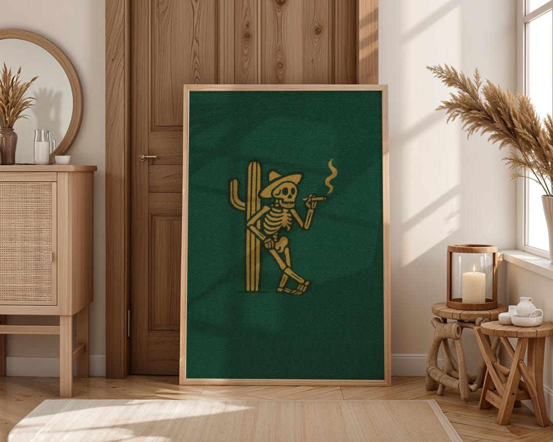 Cowboy Skeleton Smoking Cigarette, Retro Bucking Bronco Print, Rodeo ...