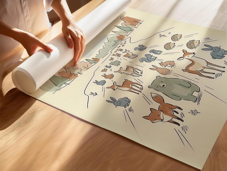Woodland Animal Parade Art Print, Gender Neutral Kids Room Decor ...