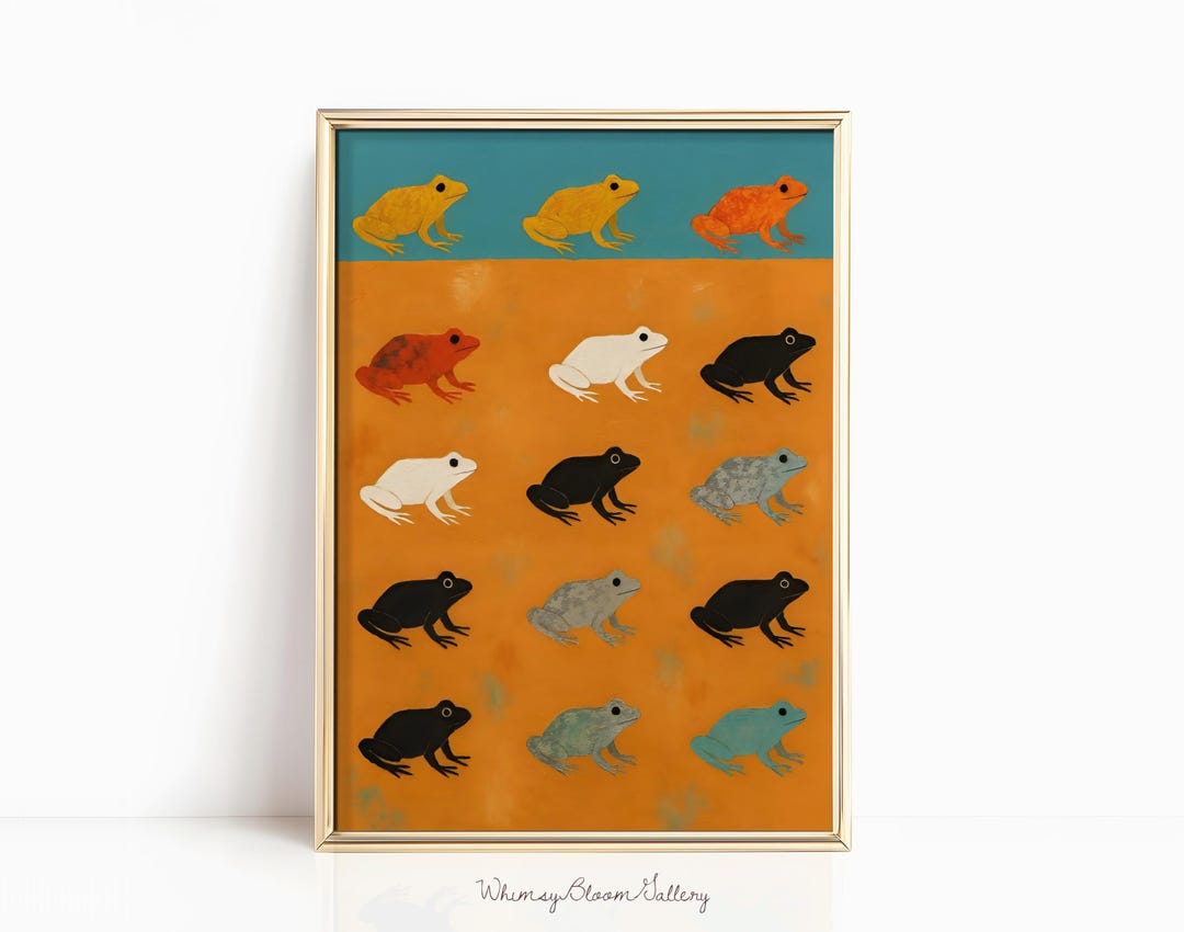 Abstract Frogs in Desert Painting, Kitsch Animal Pattern, Southwest ...