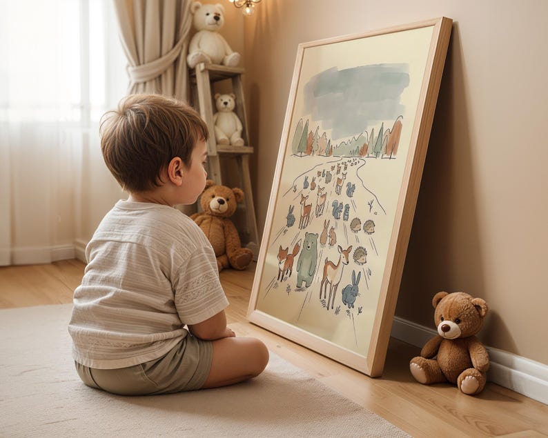 Woodland Animal Parade Art Print, Gender Neutral Kids Room Decor ...