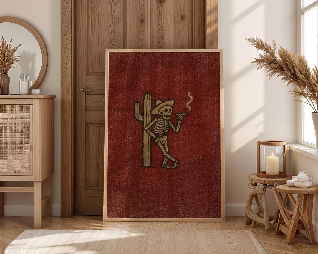 Cowboy Skeleton Smoking Cigarette Printable, Retro Bucking Bronco Print ...