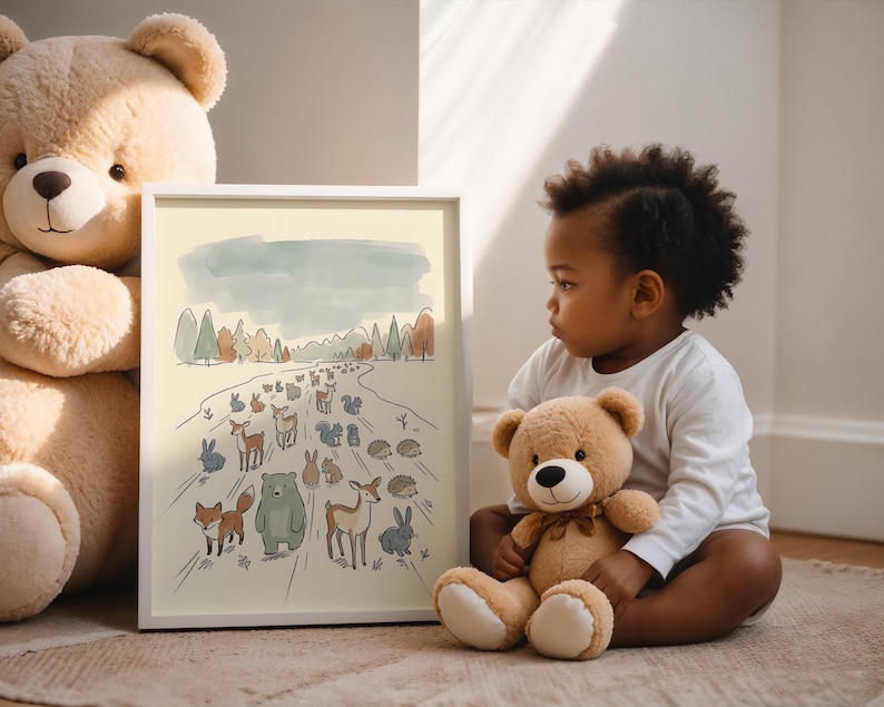 Woodland Animal Parade Art Print, Gender Neutral Kids Room Decor ...