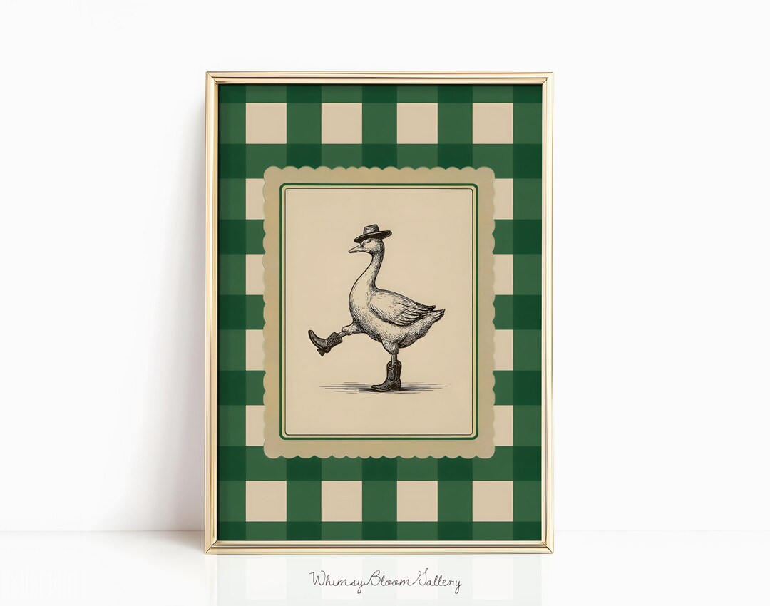 Green Dancing Duck Cowboy Art, Retro Nursery Bucking Bronco Print ...