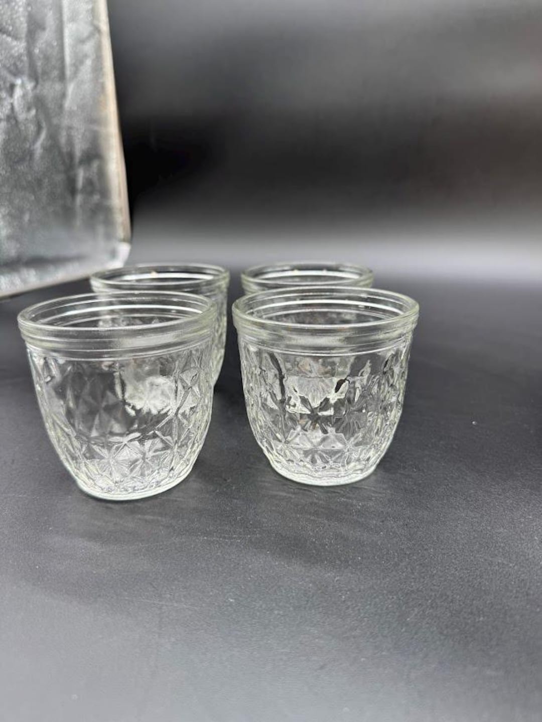 Set of 4 Ball Quilted Crystal Jelly Jars – 4 Oz Embossed Glass ...