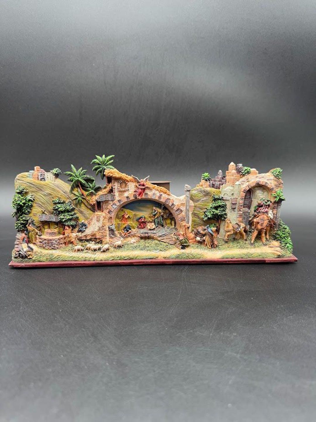 Vintage Nativity Village Centerpiece – Hand-painted Resin Holy Family ...