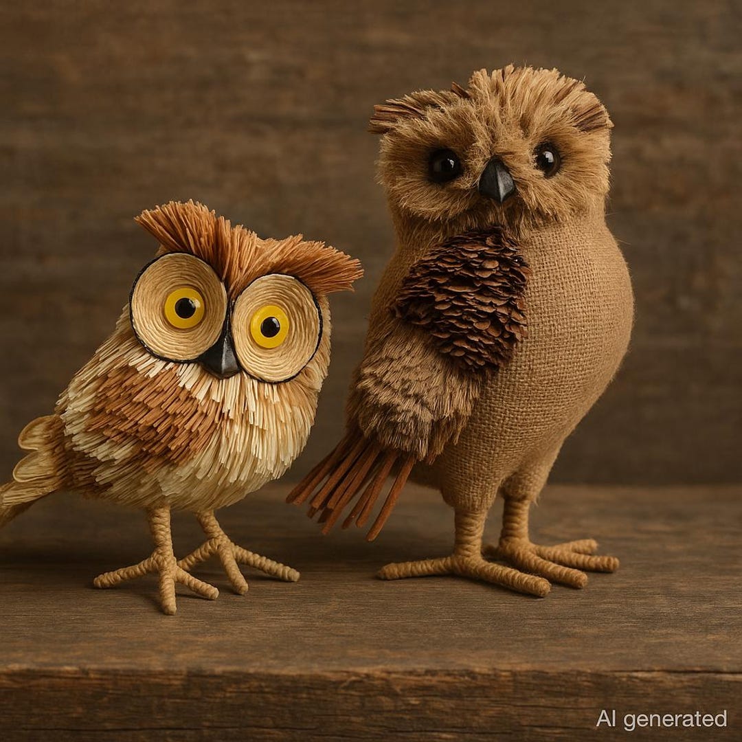 Rustic Owl Figurines – Vintage Burlap & Straw Owl Set - Etsy