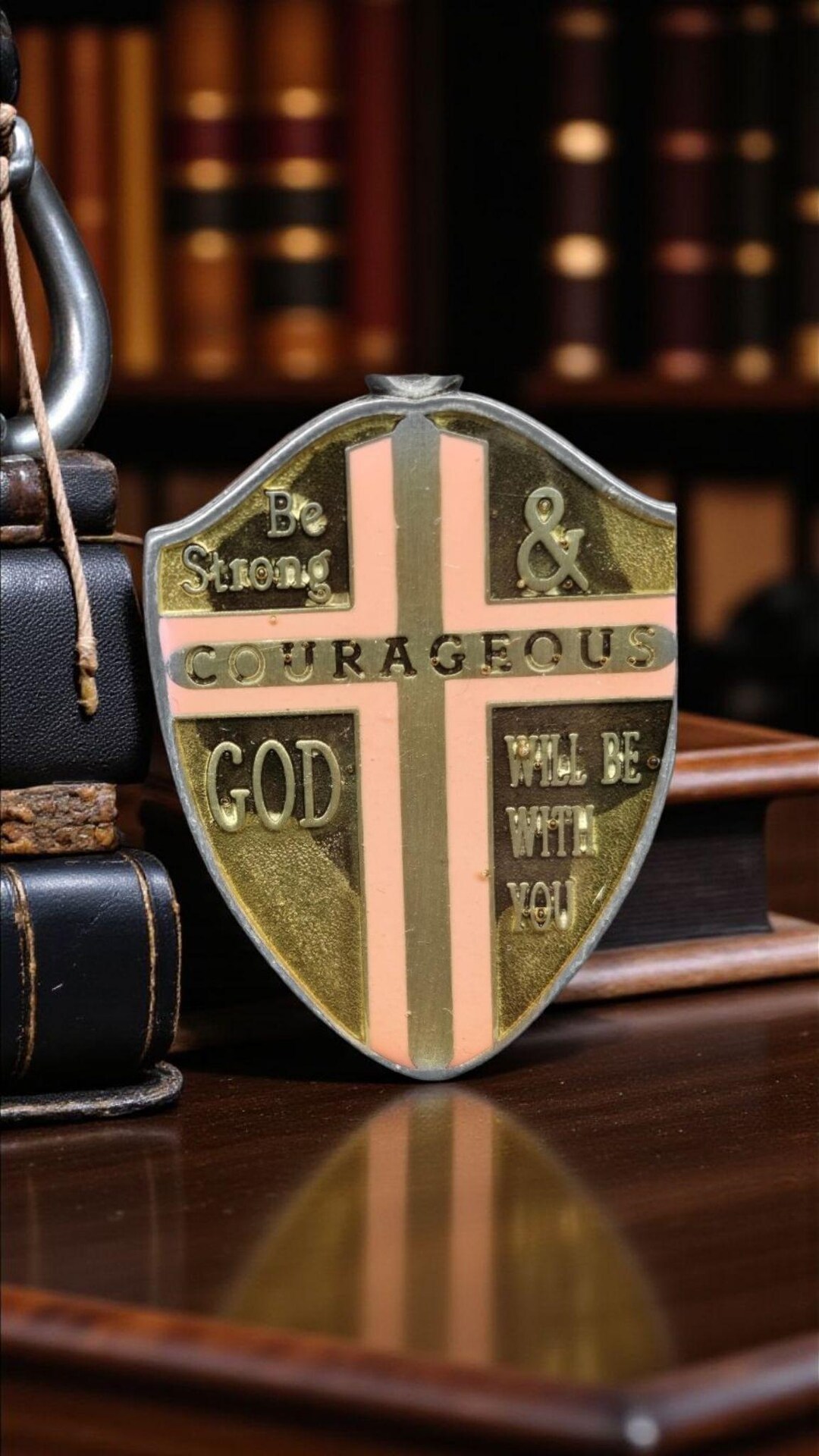 Vintage Christian Shield Plaque – Brass & Enamel Religious Decor - Etsy