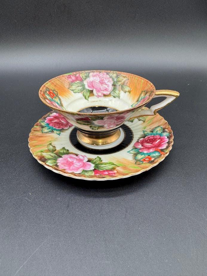Vintage Sakura China Teacup and Saucer | Hand-painted Japan, Bold Roses ...