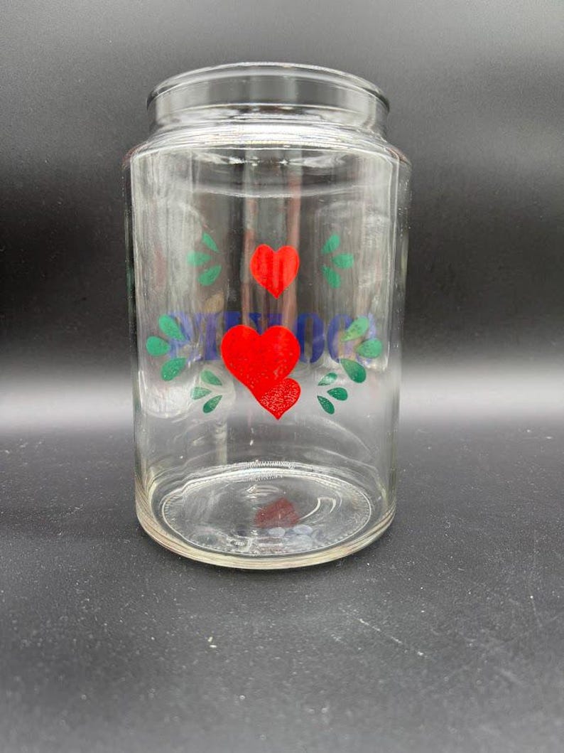 Vintage Glass Cookie Jar With Red Hearts – 1970s Kitchen Canister ...
