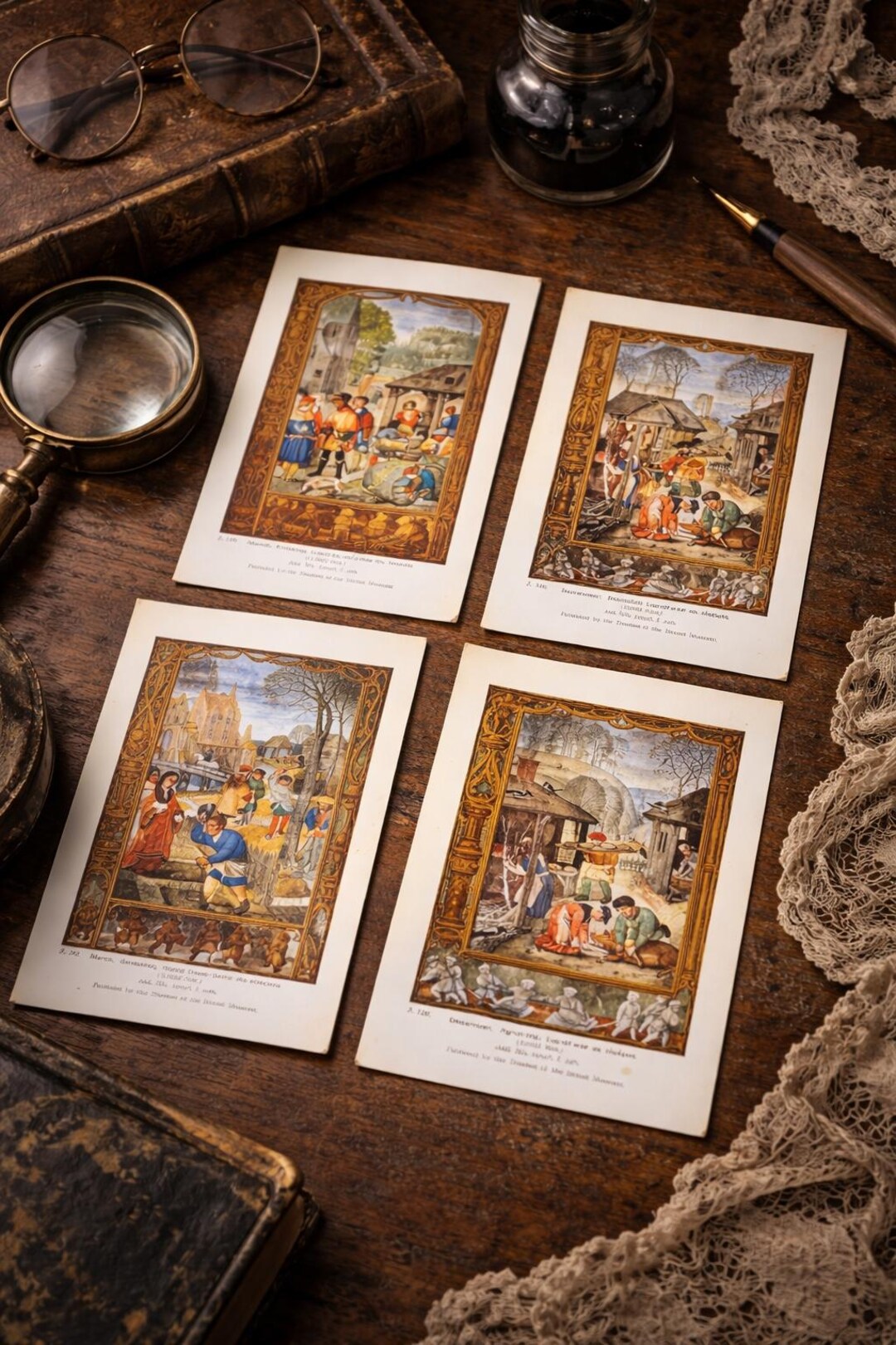 Vintage British Museum Postcards – Medieval Calendar Scenes (set of 4 ...
