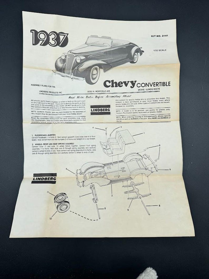Vintage 1937 Chevy Convertible Model – Lindberg 1/32 Scale – Partially ...