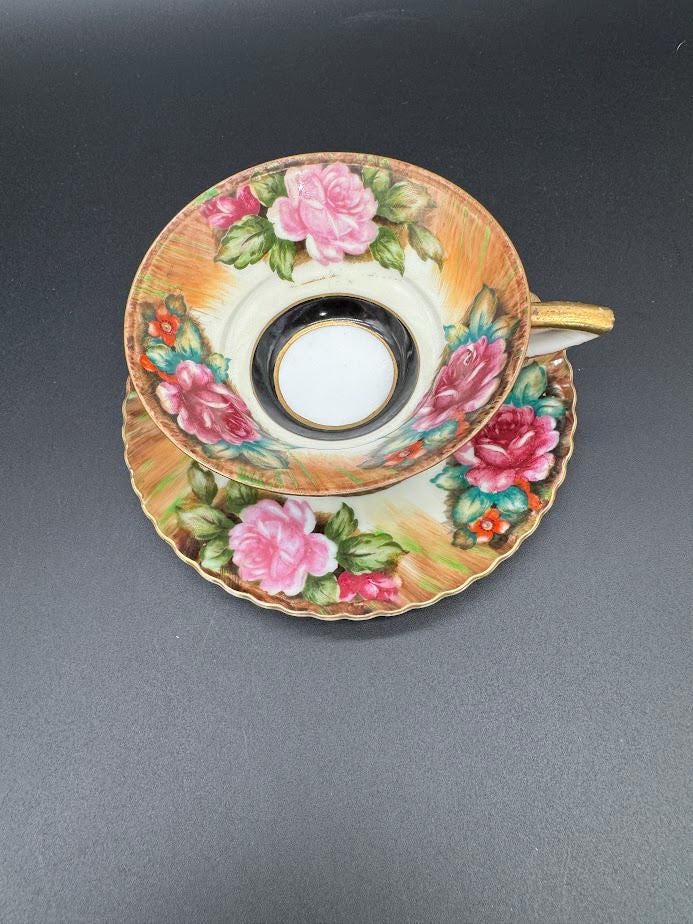Vintage Sakura China Teacup and Saucer | Hand-painted Japan, Bold Roses ...