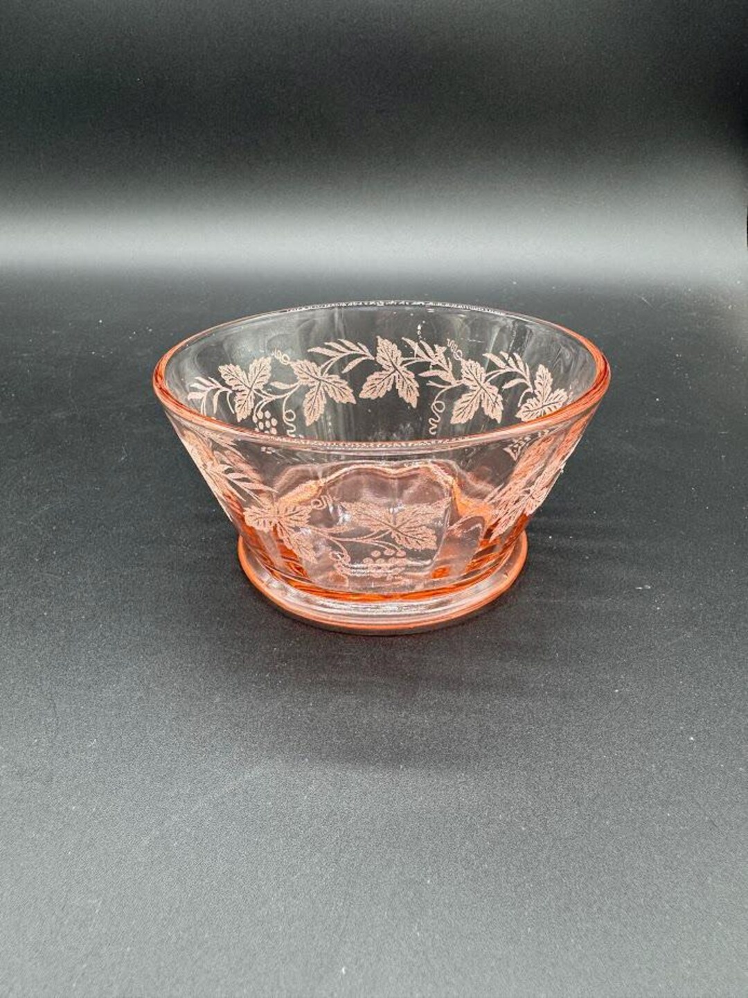Vintage Pink Depression Glass Bowl – Etched Grapevine Pattern – Circa ...