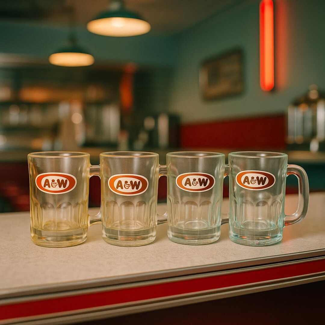 Set of 4 Vintage A&W Root Beer Mugs – Full Size Heavy Glass Steins With ...