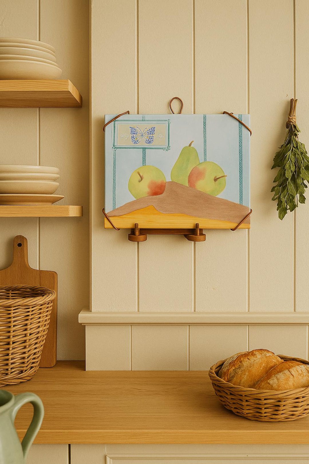 Hand-painted Ceramic Apple Tile Wall Art by Judith Ahe – Signed Folk ...