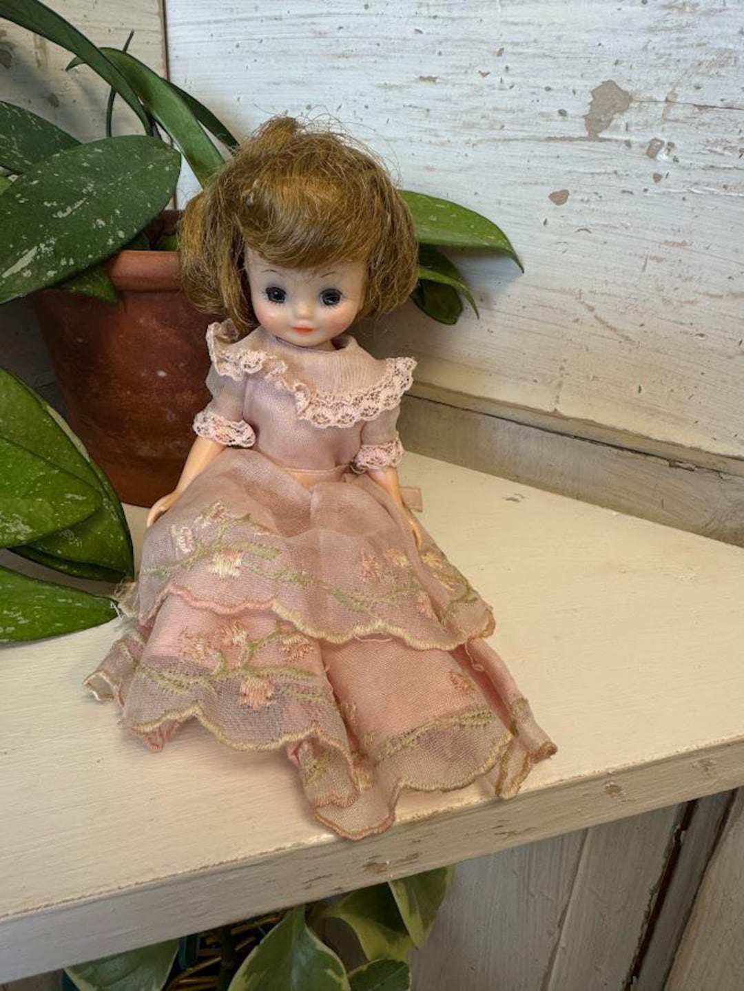 Vintage Pink-lace Shelf-sitter Doll With Sleep Eyes – Legless Display ...
