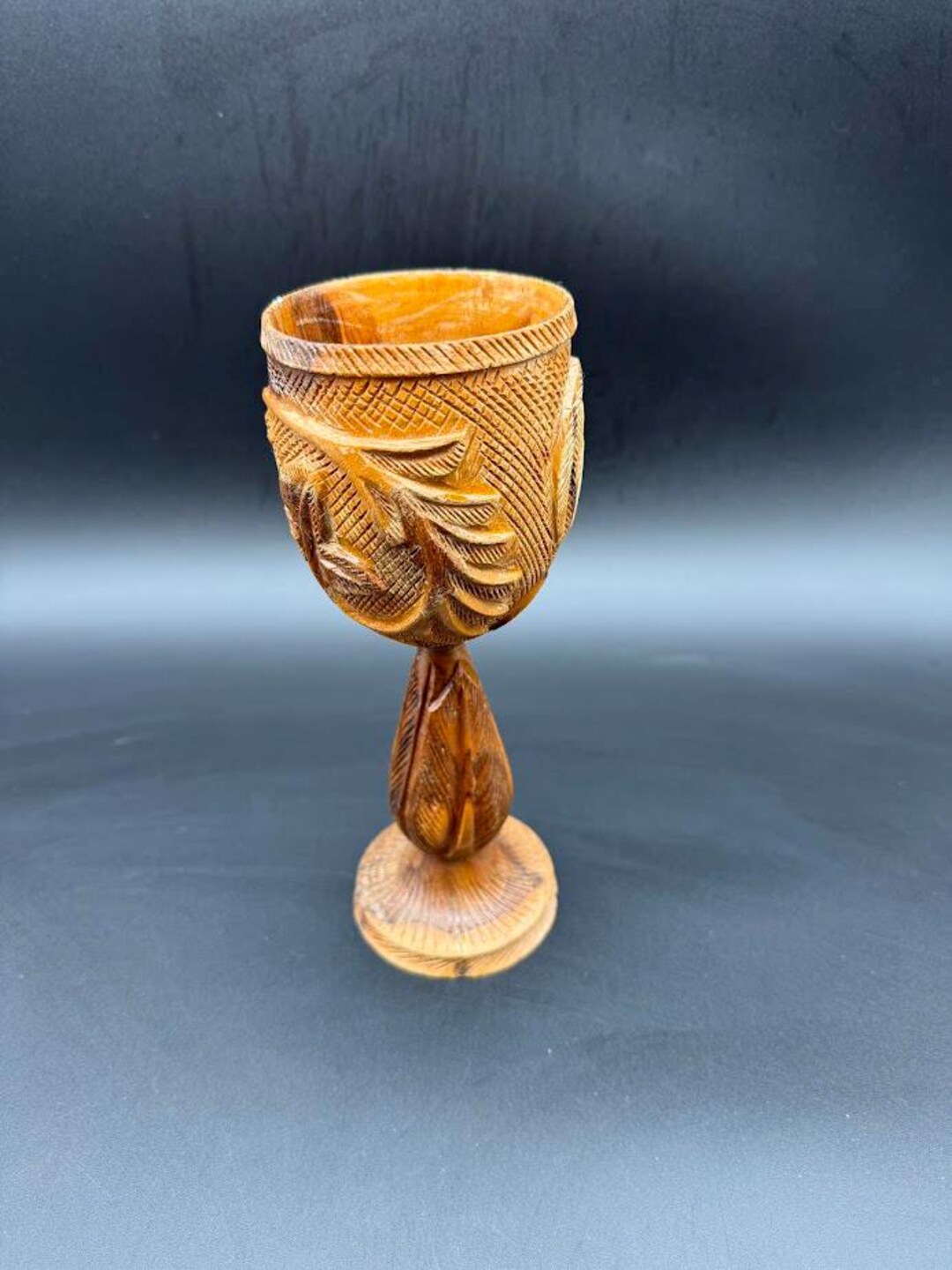 Vintage Hand-carved Olive Wood Goblet – Israeli Wooden Chalice – Folk ...