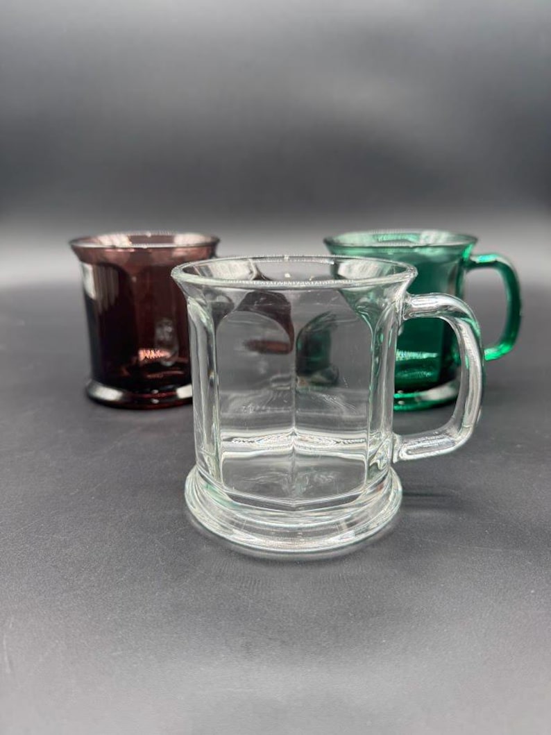 Vintage Pressed Glass Mugs – Jewel Tone Set of 3, Made in USA - Etsy