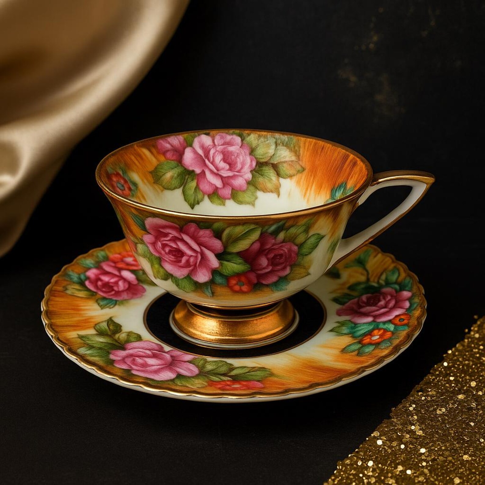 Vintage Sakura China Teacup and Saucer | Hand-painted Japan, Bold Roses ...