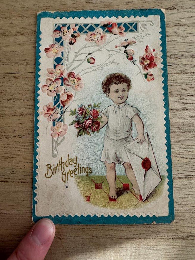 Antique Birthday Postcards – Set of 3 | Floral & Child Motifs ...