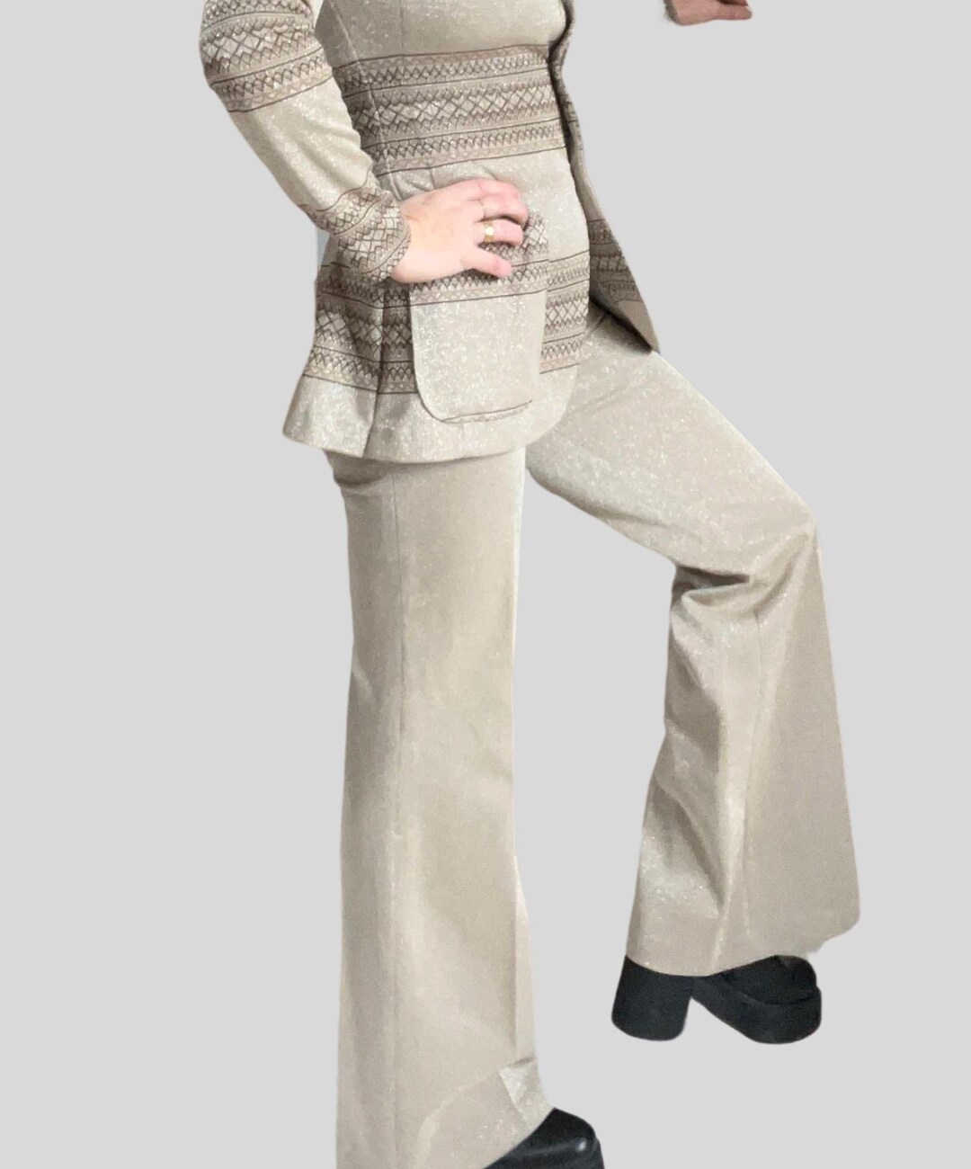 Vintage Gold Two Piece 70s Pant Set Leisure Suit - Etsy