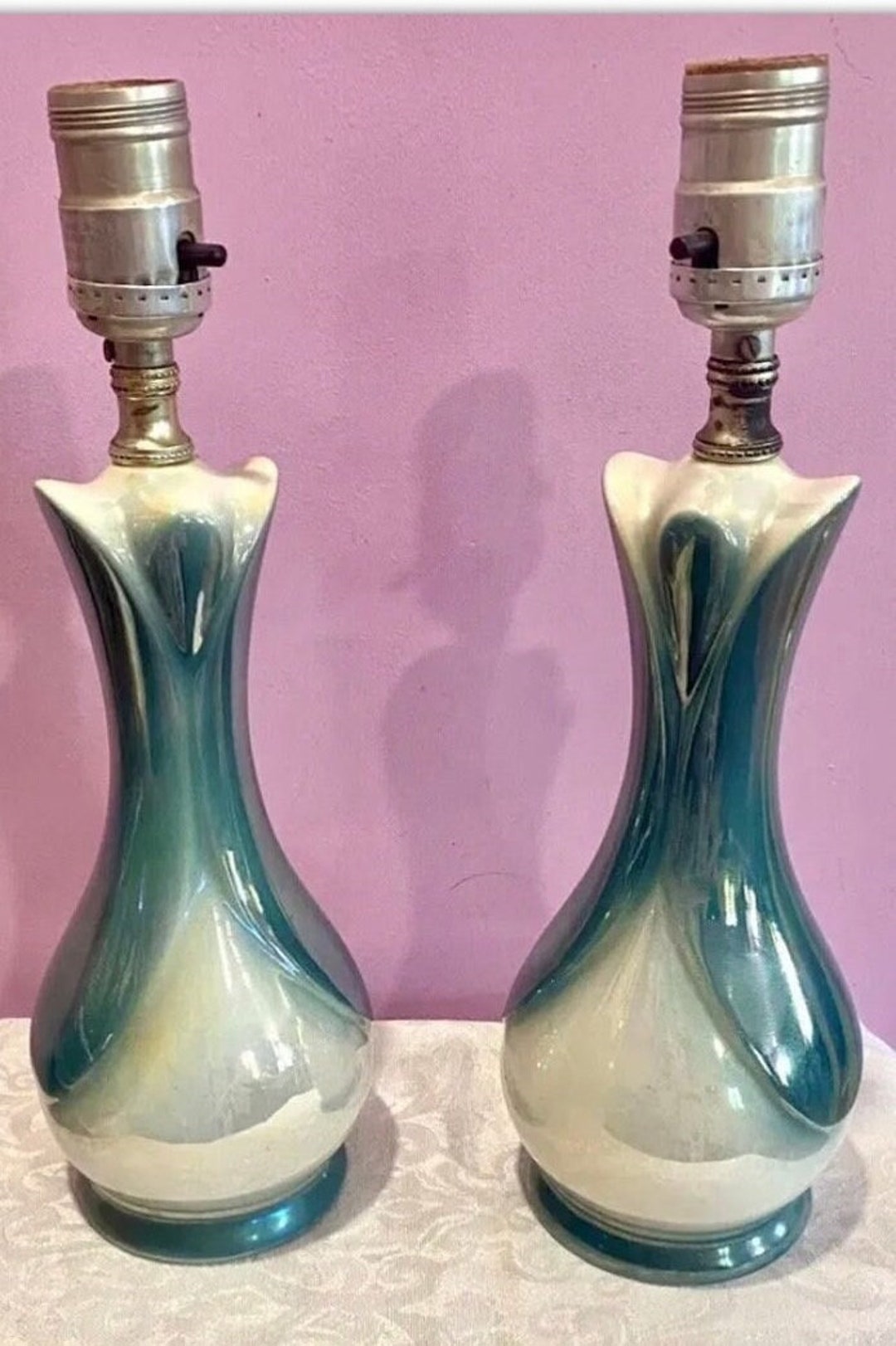 PAIR Royal Haeger-style Mcm 1950s Boudoir Lamps Tulip Form Gradient ...