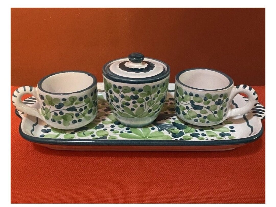 DERUTA " Arabesco" Green Bird Cappucino 5- Piece Set Italy EUC - Etsy