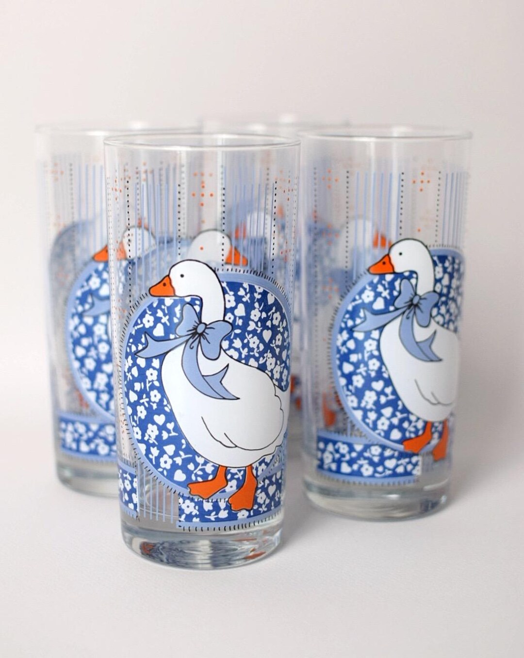 Vintage 1980s Libbey Blue Ribbon Goose Glasses | Two Sets of 4 ...