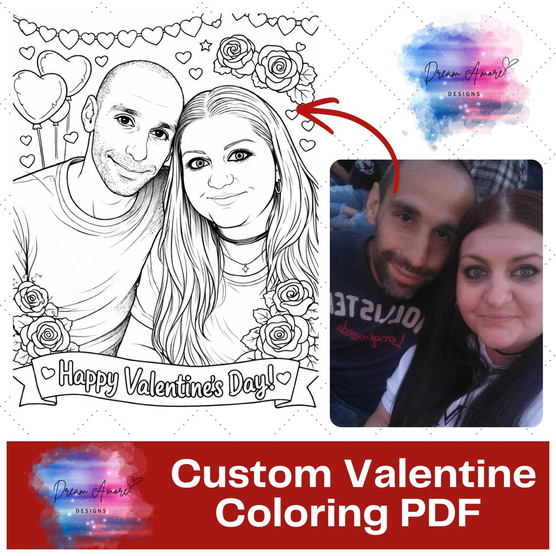 Personalized Valentine Coloring Page | Custom Portrait (PDF File) - Etsy