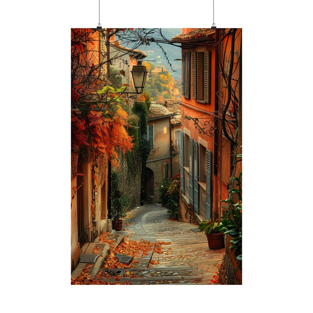Quaint Italian Street, Satin Posters for Home Decor, Autumn Wall Art ...