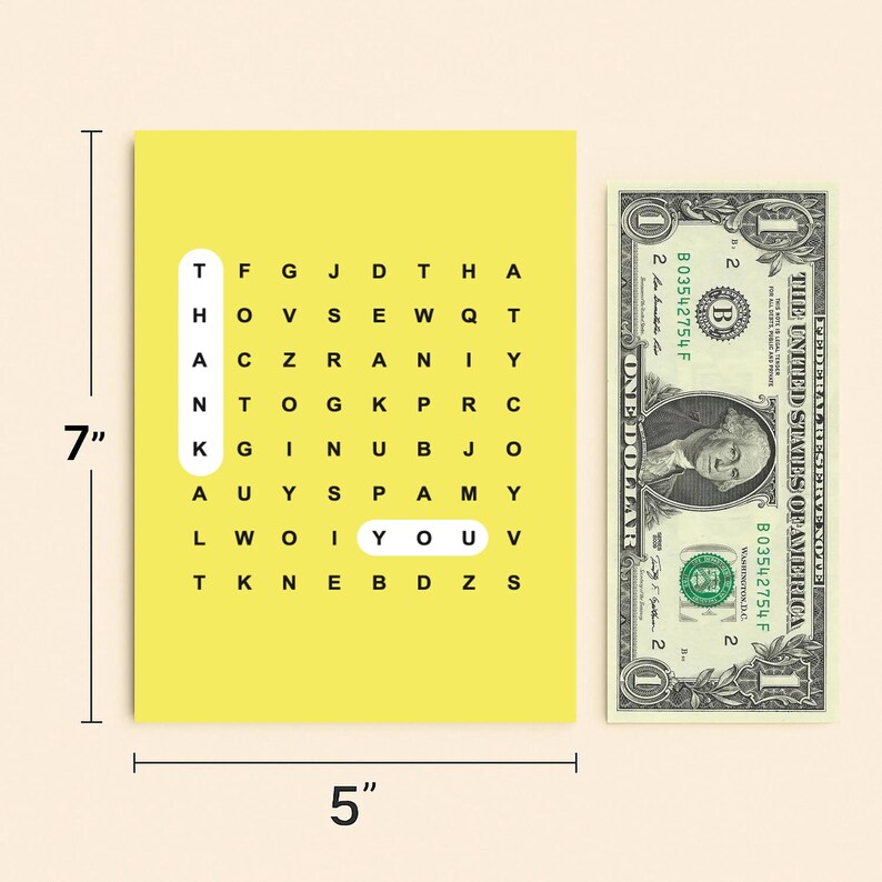 Thank You Greeting Card Word Search Modern Design - Etsy