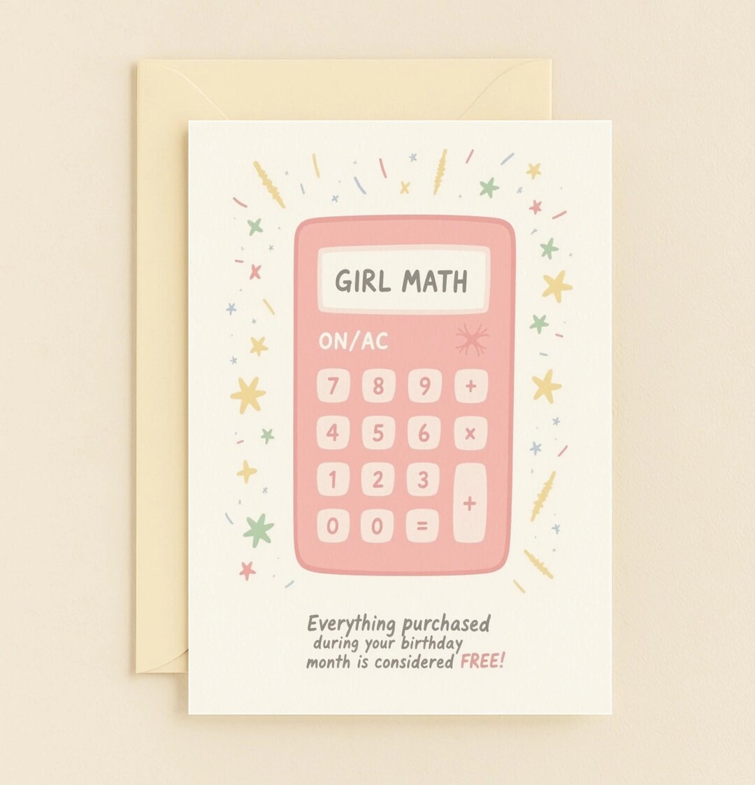 Girl Math Birthday Calculator Card - Etsy