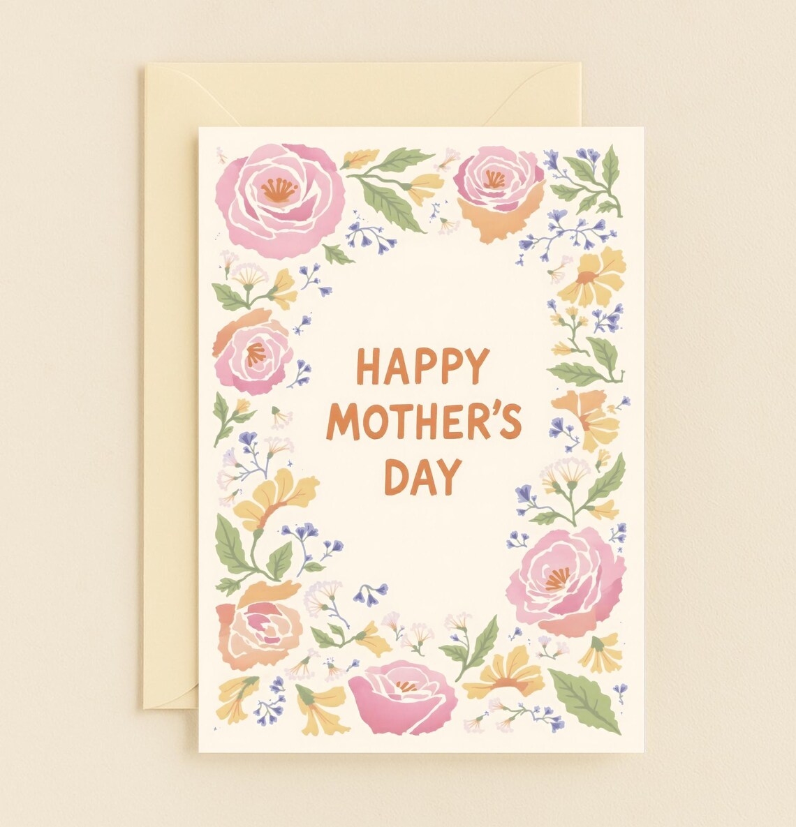 Floral Border Greeting Card - Etsy
