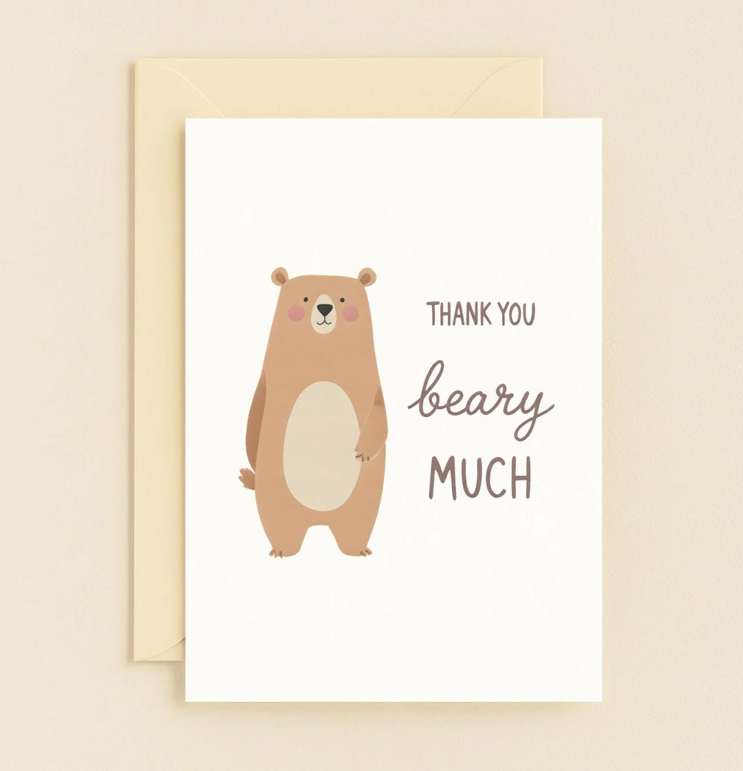 Beary Much Thank You Bear Card - Etsy