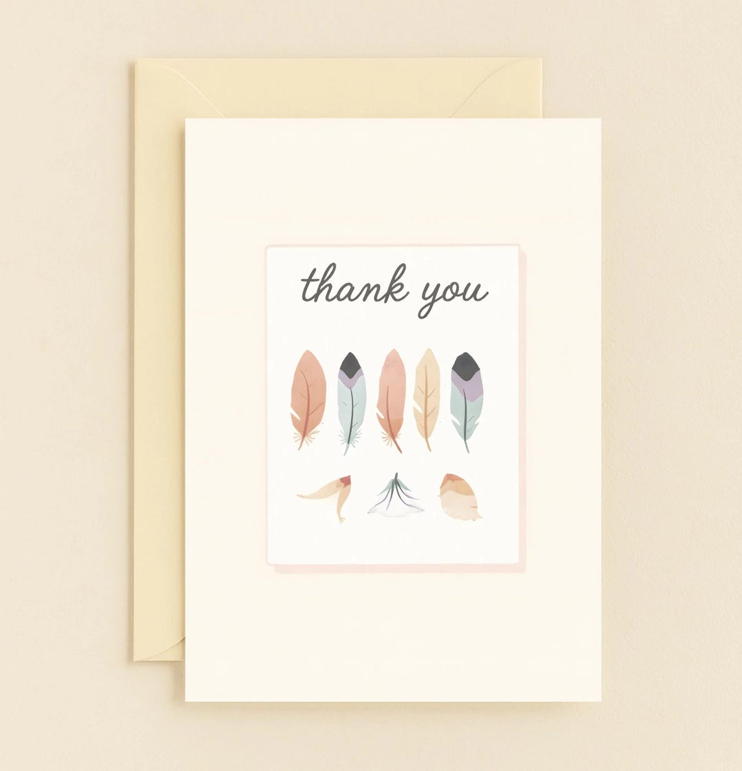 Feather Design Thank You Card - Etsy