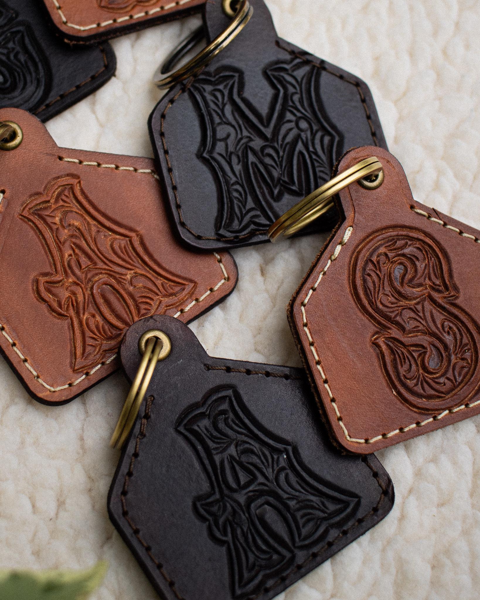 Cowhide Ear Tag Keychain | Custom Cattle Tag Tooled Leather | Custom ...