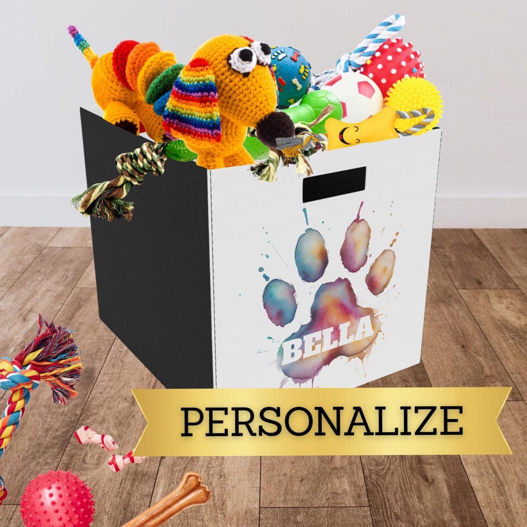 Personalized Pet Paw Print Felt Storage Box, Paint Splattered Toy ...