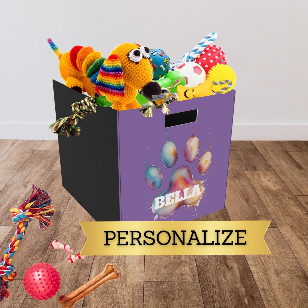 Personalized Pet Paw Print Felt Storage Box, Purple Paint Splattered ...