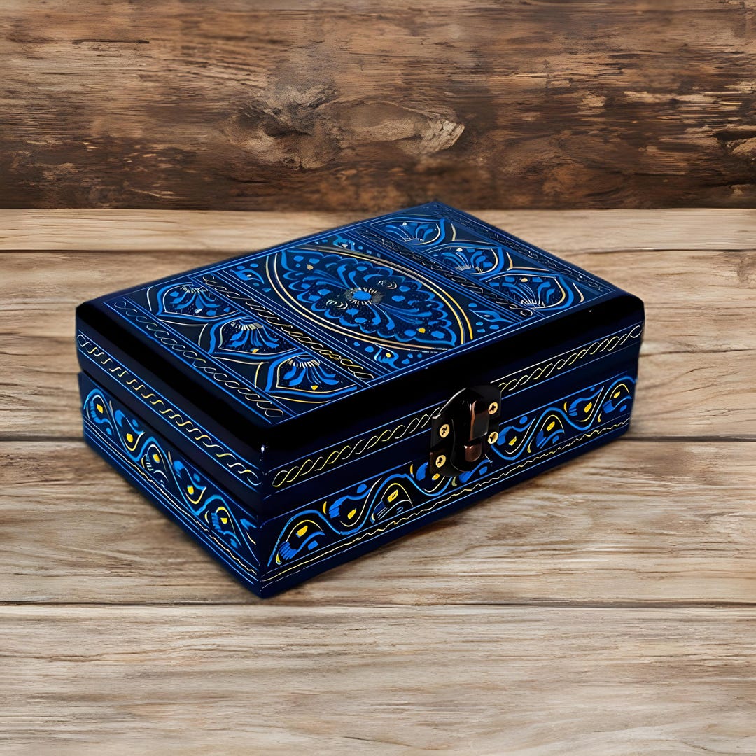 Hand Painted Wooden Storage Box Elegant Organizer for Home Decor ...