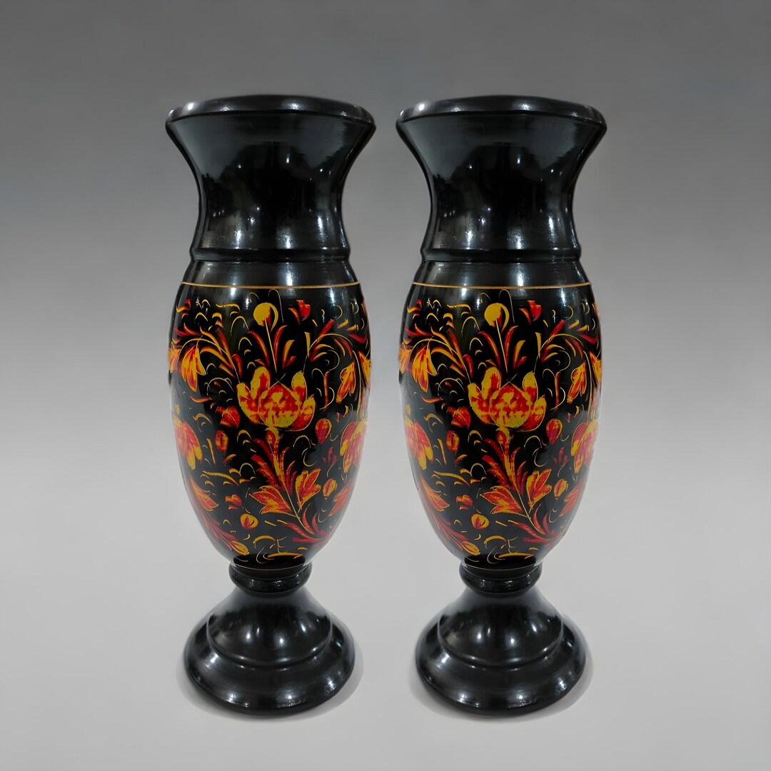 Hand Carved Wooden Vases Pair | Traditional Floral Decor | Rustic Home ...