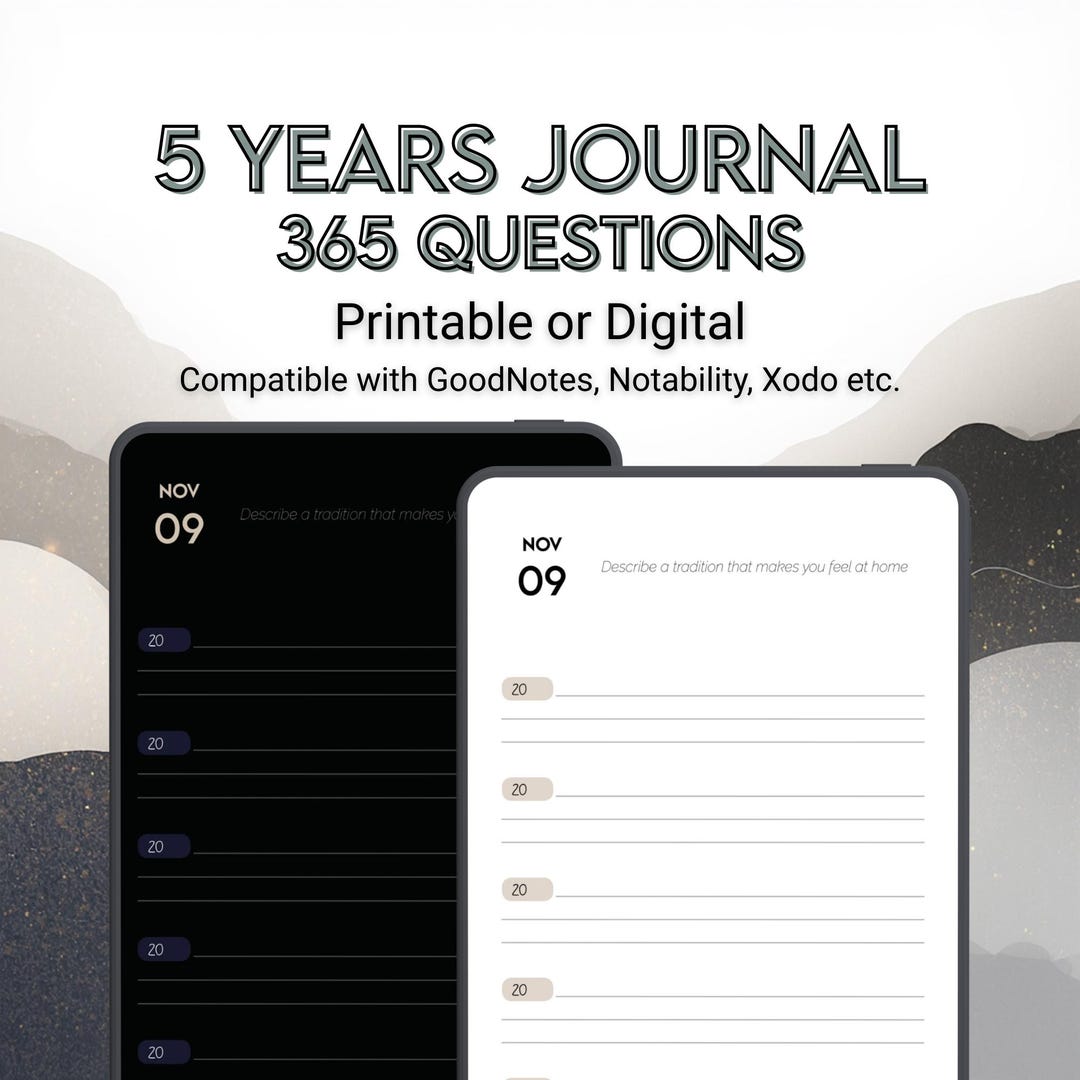 Digital 5-year Journal Printable PDF 365 Self-reflection Prompts - Etsy ...