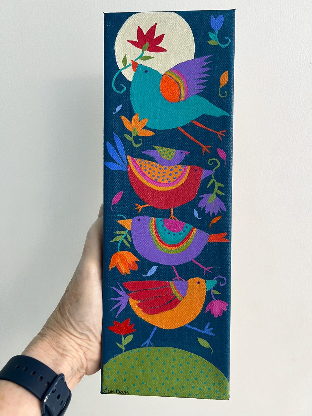 Bright Bird Stack! a 4 X 12 Inch Original Painting on Canvas - Etsy