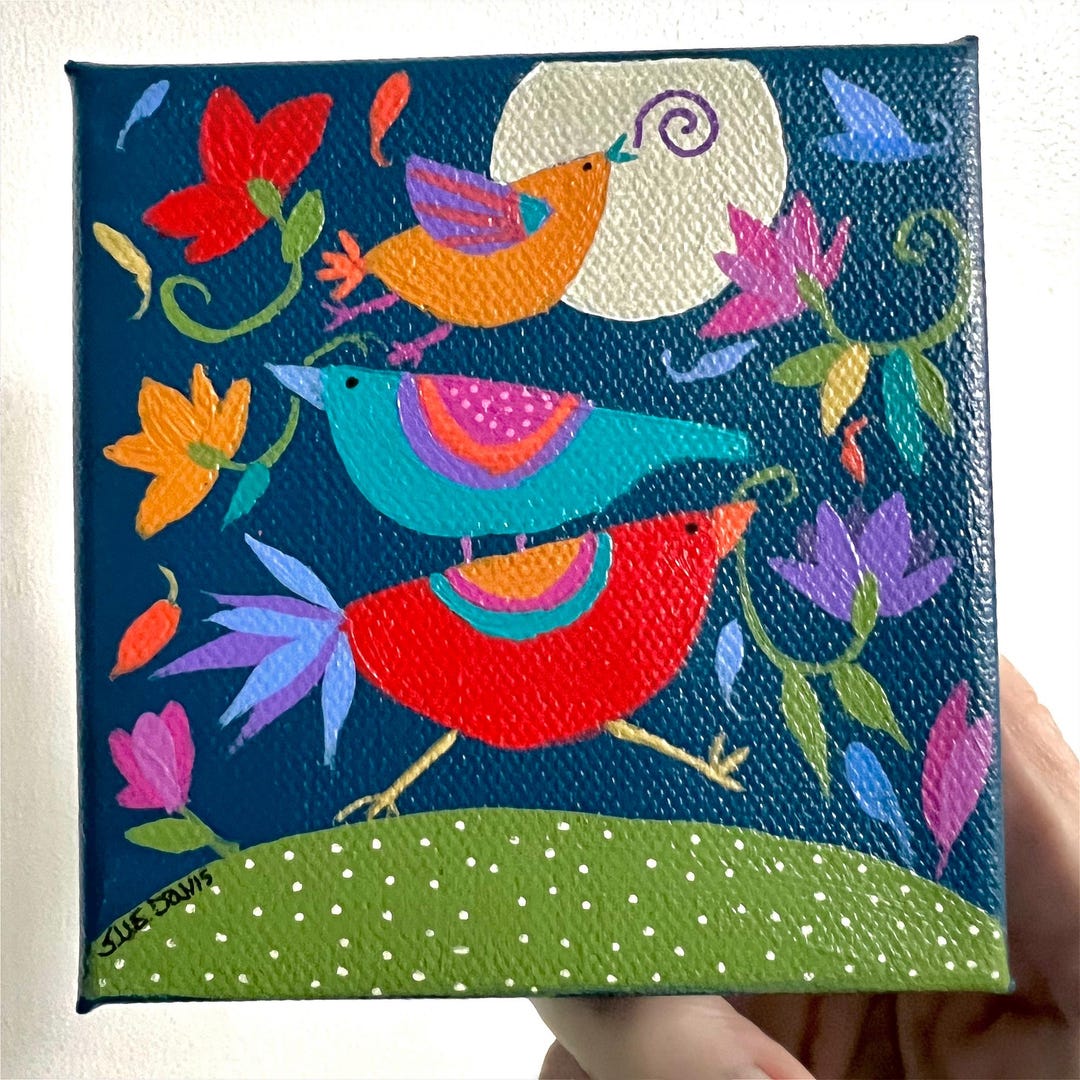 Bird Stack, Stack of Birds, a 4 X 4 Inch Original Painting on Canvas - Etsy