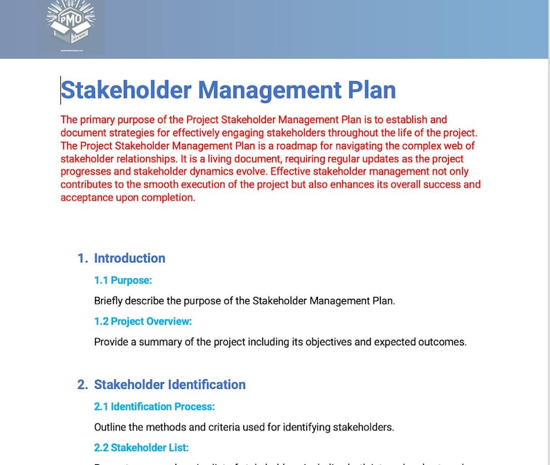 Stakeholder Management Plan Template in Word - Etsy