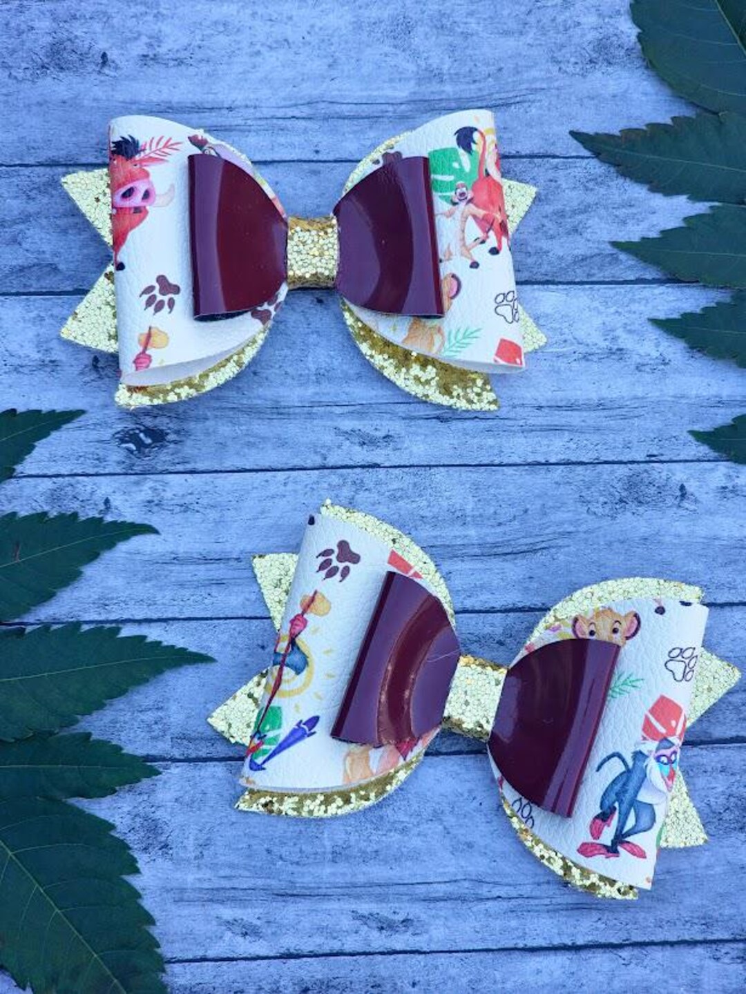 Safari Animal Pigtail Clips: Glitter Faux Leather Bows, Set of 2 - Etsy