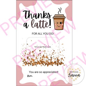 Appreciation Note - Thanks a Latte! - Latte Theme - Digital File - Etsy