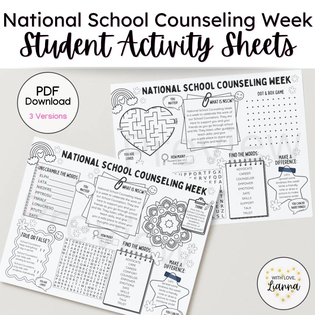 National School Counseling Week (NSCW): Student Activity Sheets - Etsy