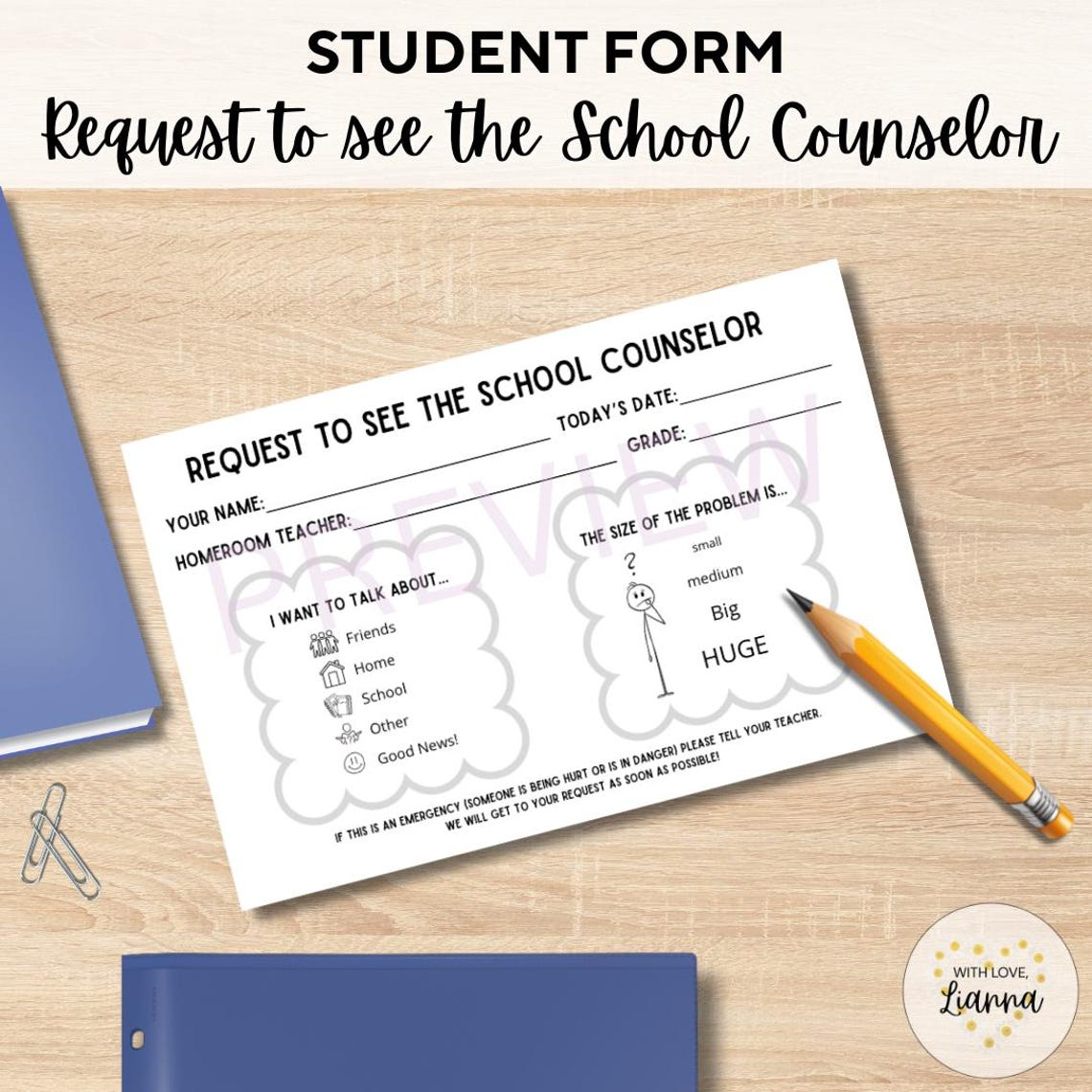 School Counselor Request Form: Printable PDF With "we" & "i" Versions ...