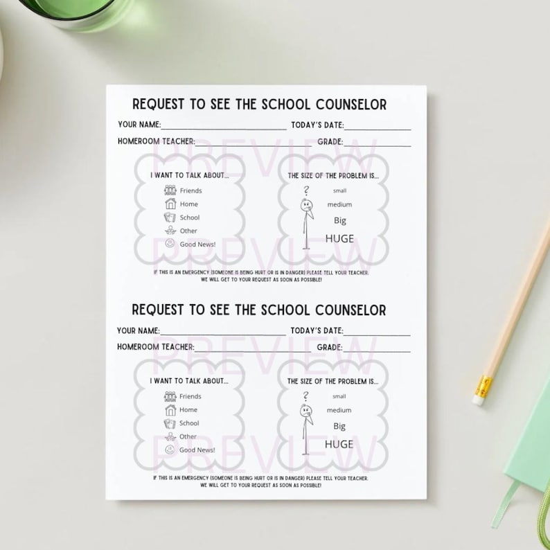 School Counselor Request Form: Printable PDF With "we" & "i" Versions ...